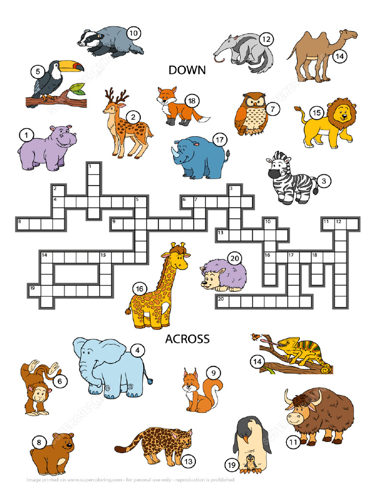 Animals Crossword Puzzle For Studying English Vocabulary Puzzle Games | PDF