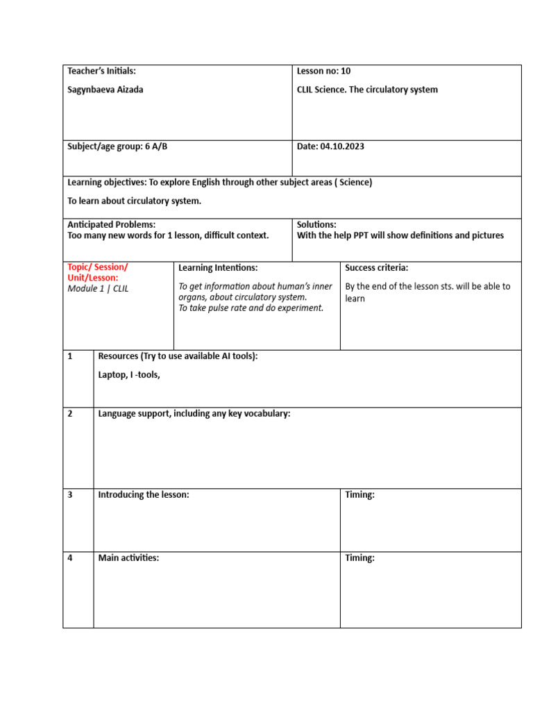 Primary Lesson PLan | PDF