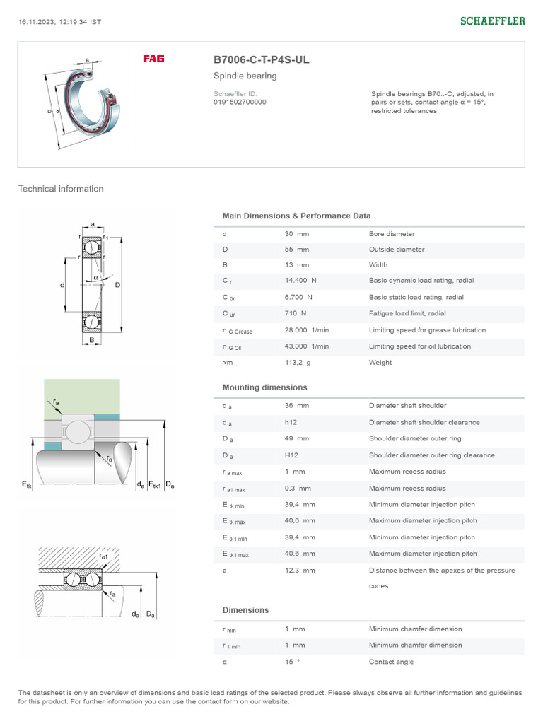 B7006-C-T-P4S-UL: Spindle Bearing | Download Free PDF | Mechanical ...
