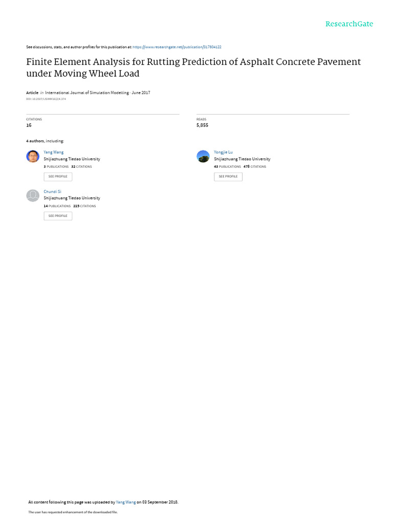 Finite Element Analysisfor Rutting Predictionof Asphalt Concrete Pavementunder Moving Wheel Load ...