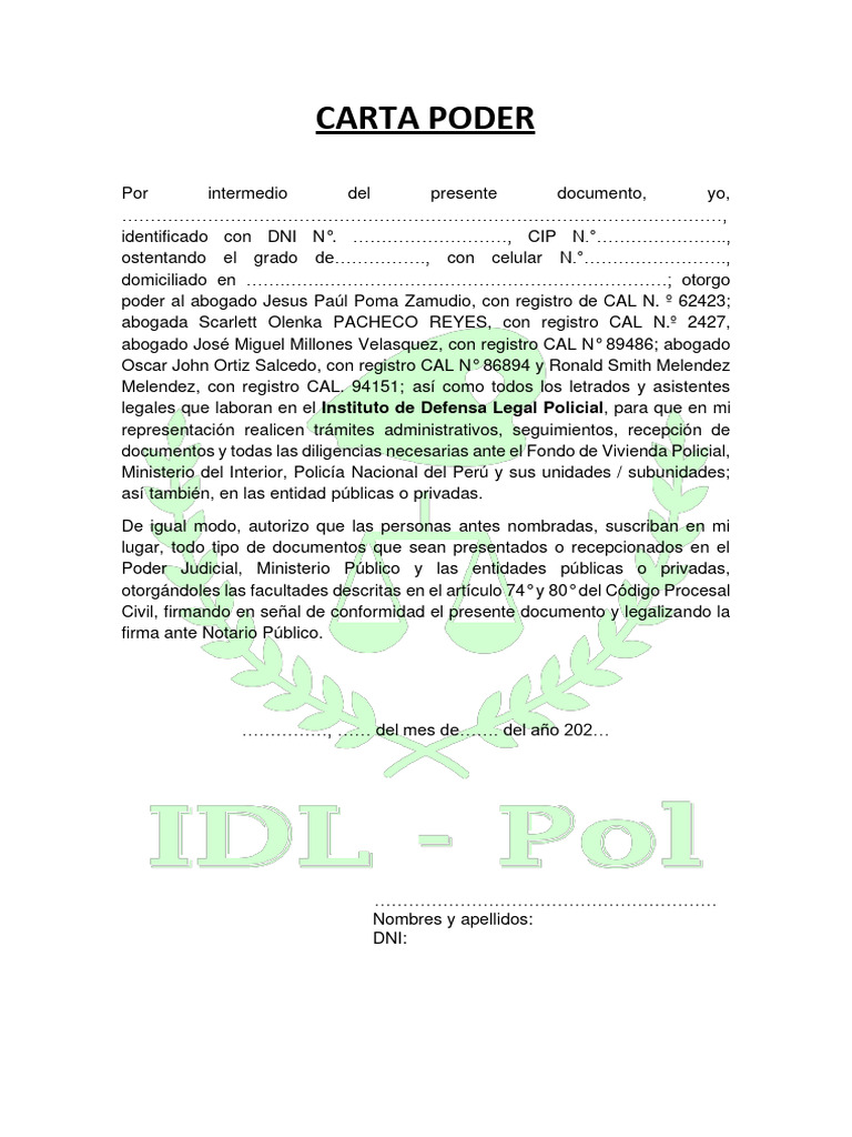 Carta Poder 2024 Idlpol V1 | PDF | Derecho
