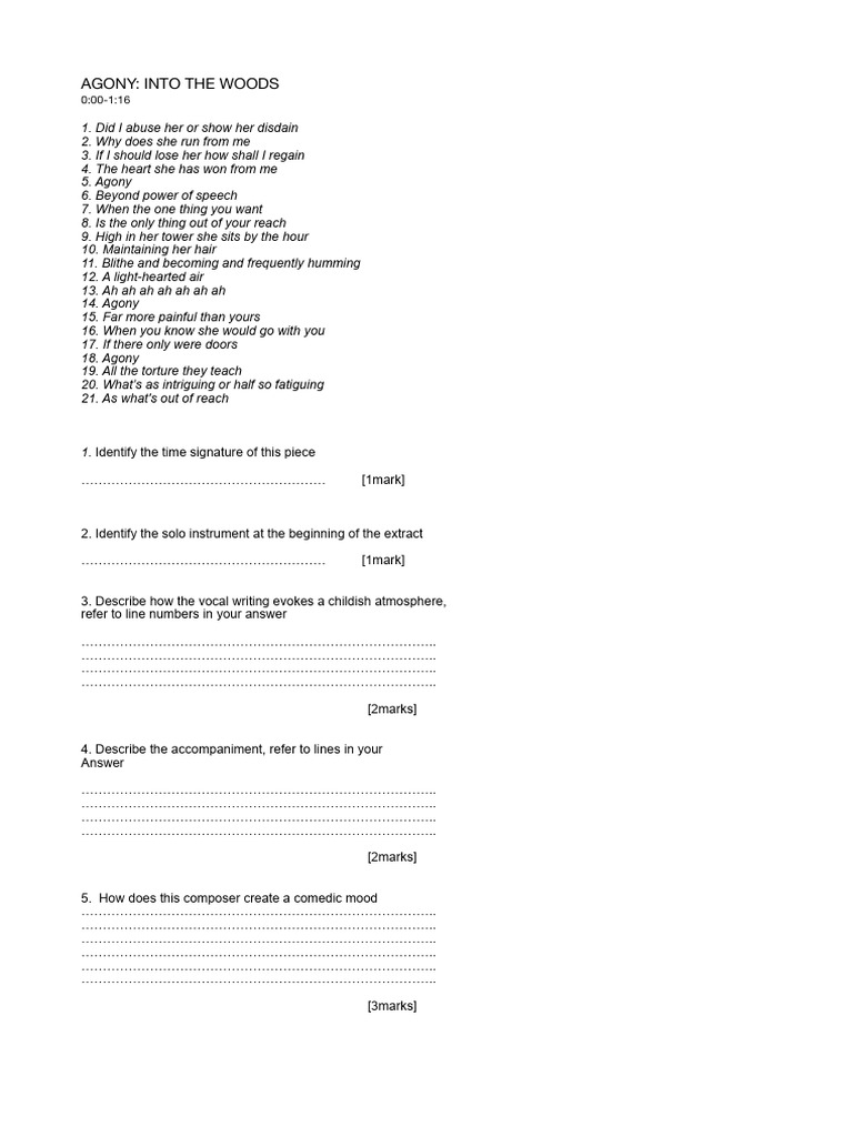 Agony Lyrics Analysis from Into the Woods | PDF | Language Arts ...