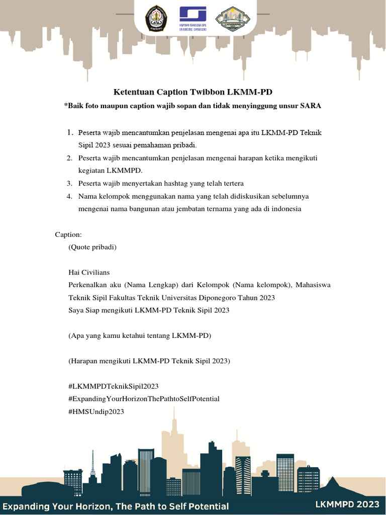 Ketentuan Caption Twibbon LKMM-PD 2023 | PDF