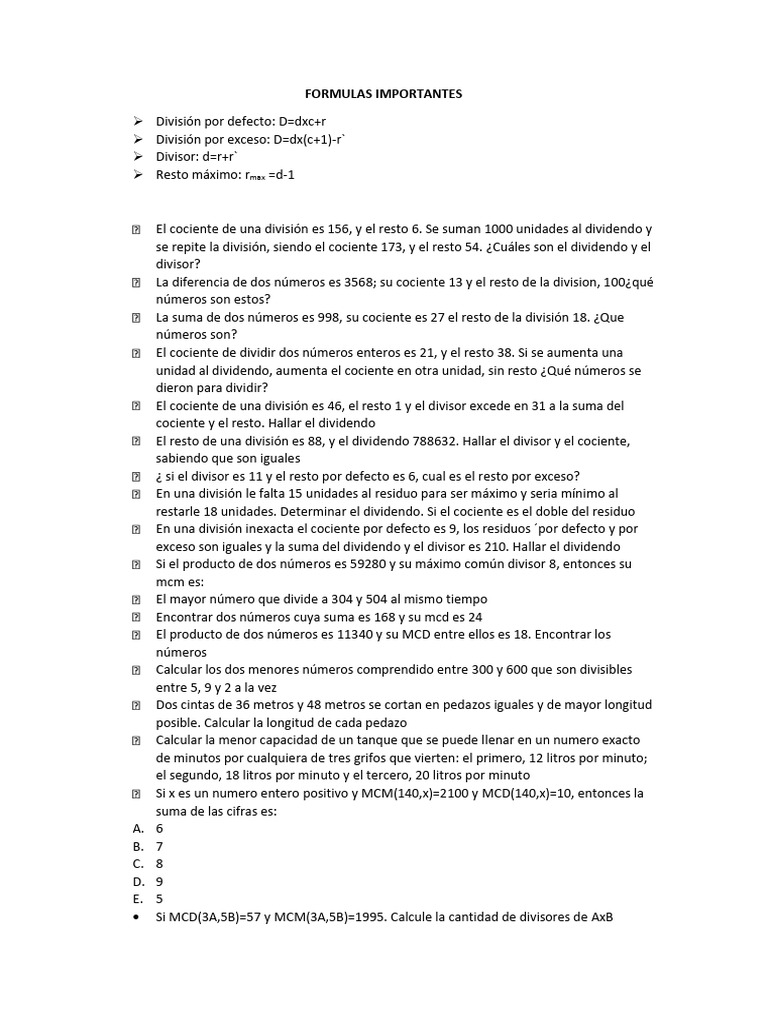 Ejercitario De Mcm Mcd Y Division Pdf División Matemáticas