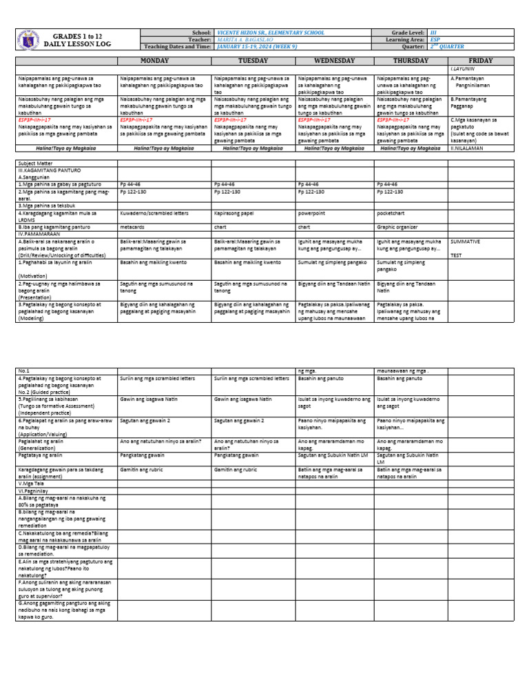 DLL Esp-3 Q2 W9 | PDF