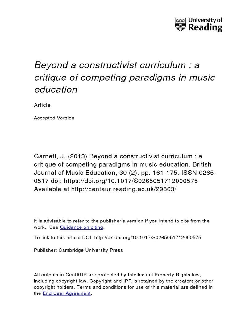 A Critique of Competing Paradigms in Music Education - Beyond A Constructivist Curriculum | PDF ...