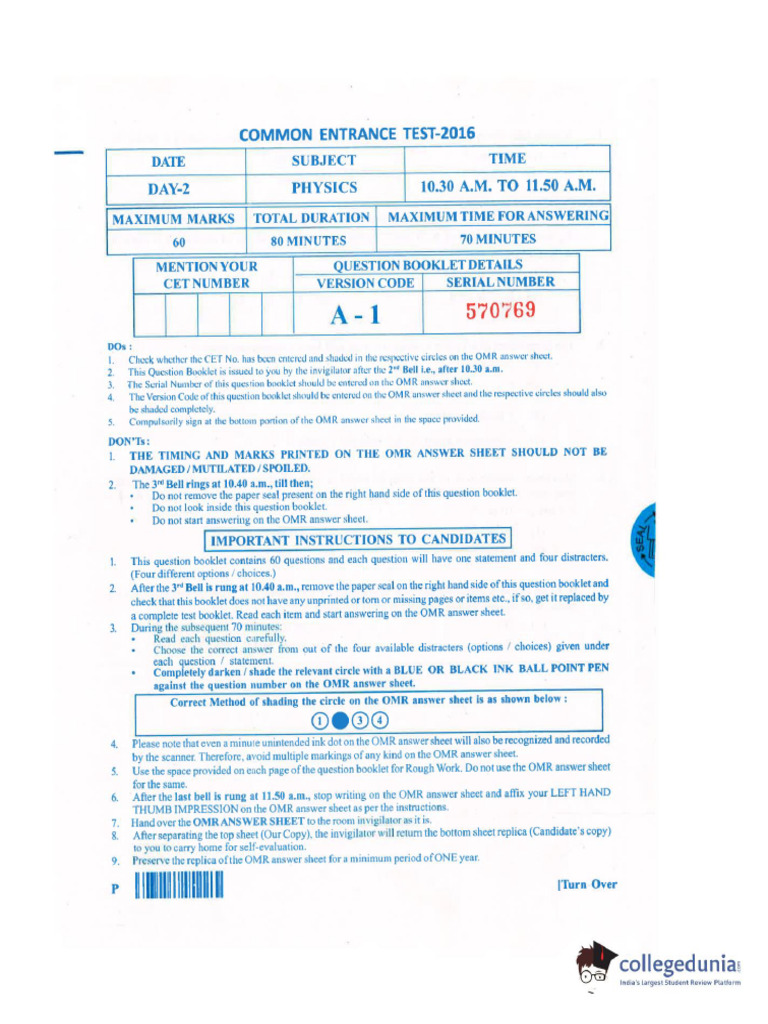 KCET Practice Paper 4 | PDF