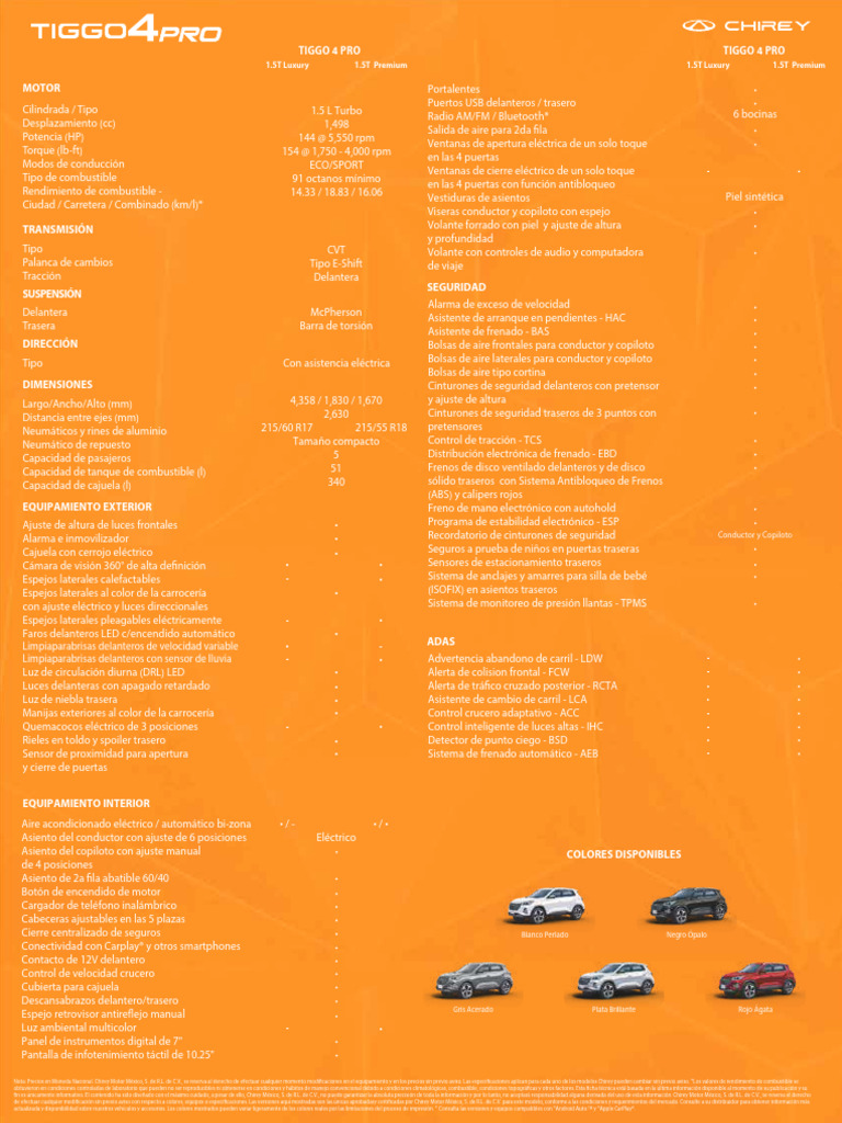 chirey-tiggo-4-pro-ficha-tecnica | PDF | Sistema de freno antibloqueo | Airbag