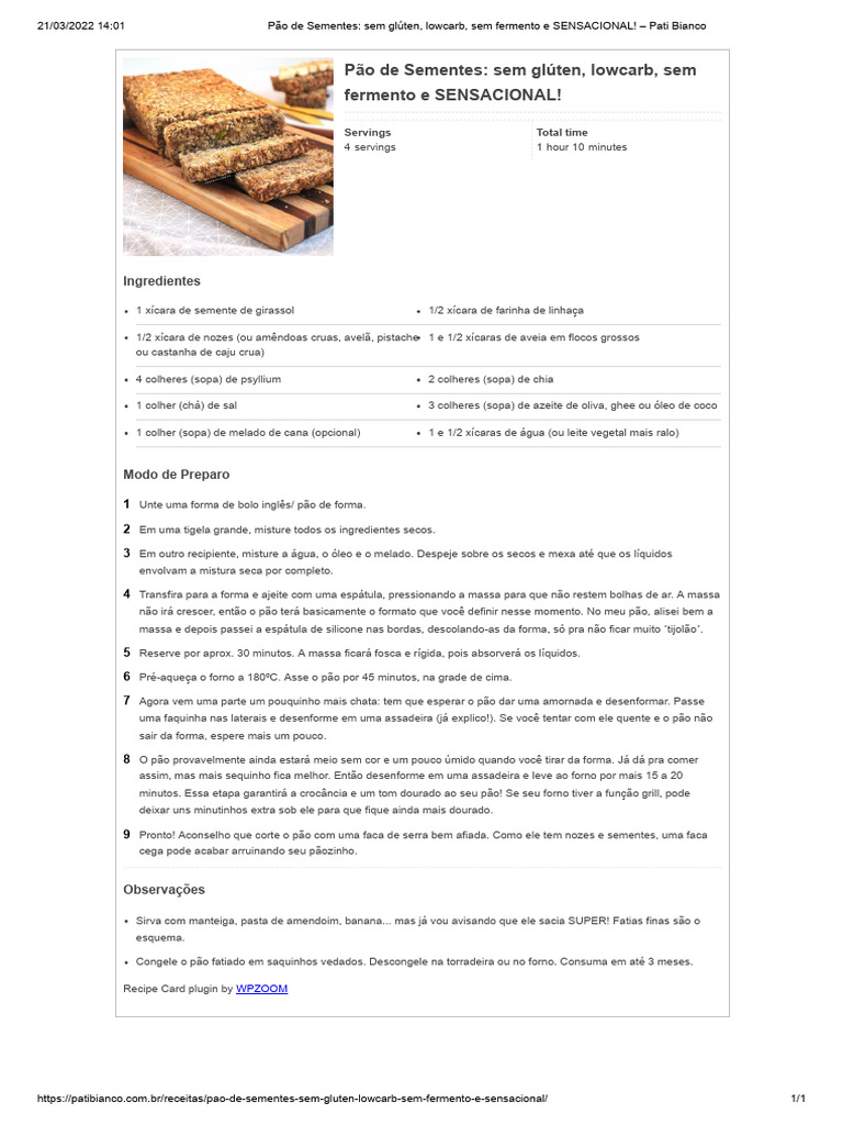 Pão de Sementes - Sem Glúten, Lowcarb, Sem Fermento e SENSACIONAL ...