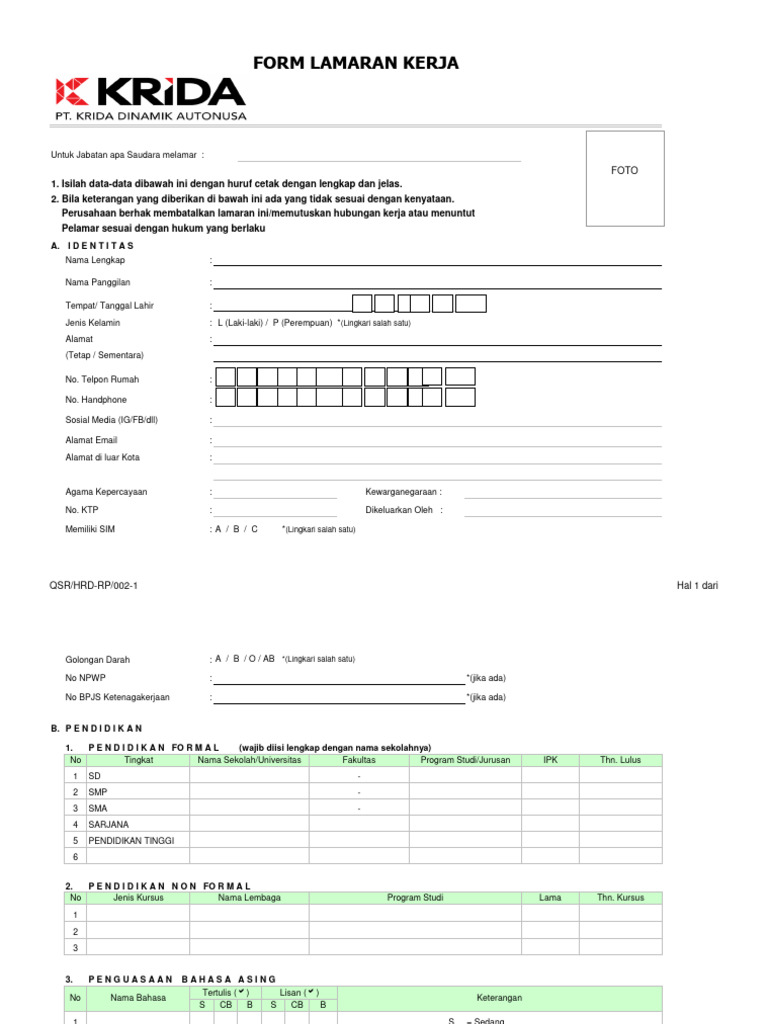 Form Lamaran Kerja-1 | PDF
