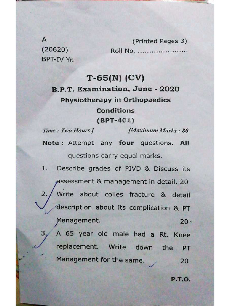 BPT 4th Yr QP 2020 | PDF
