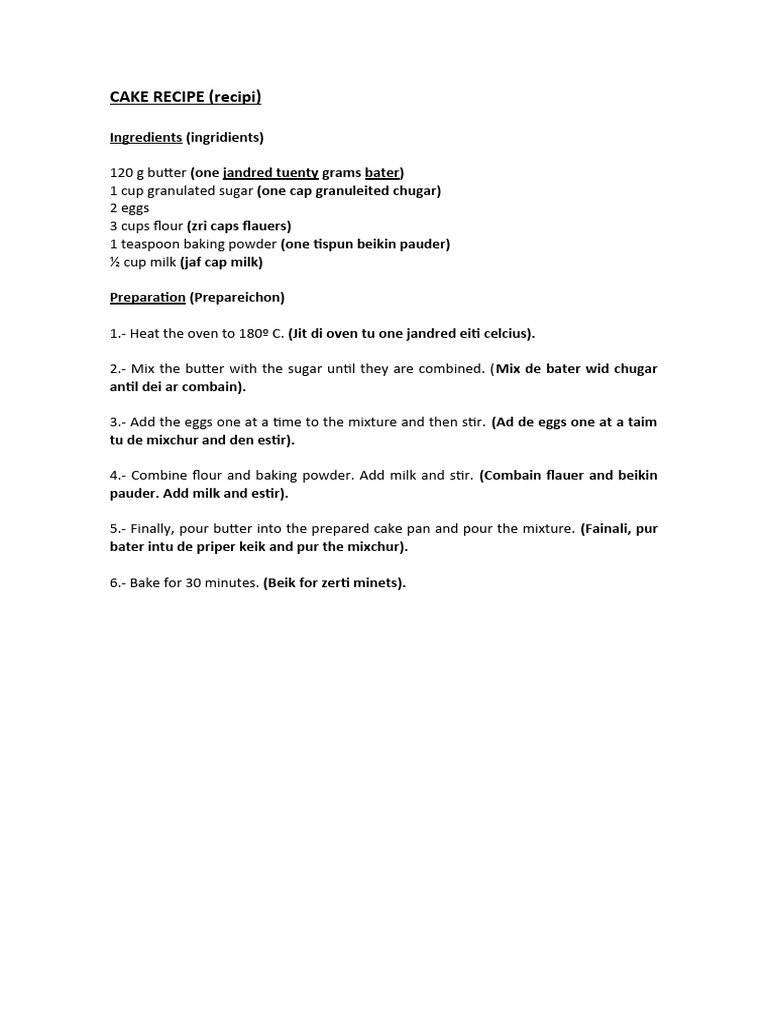 Cake Recipe | PDF