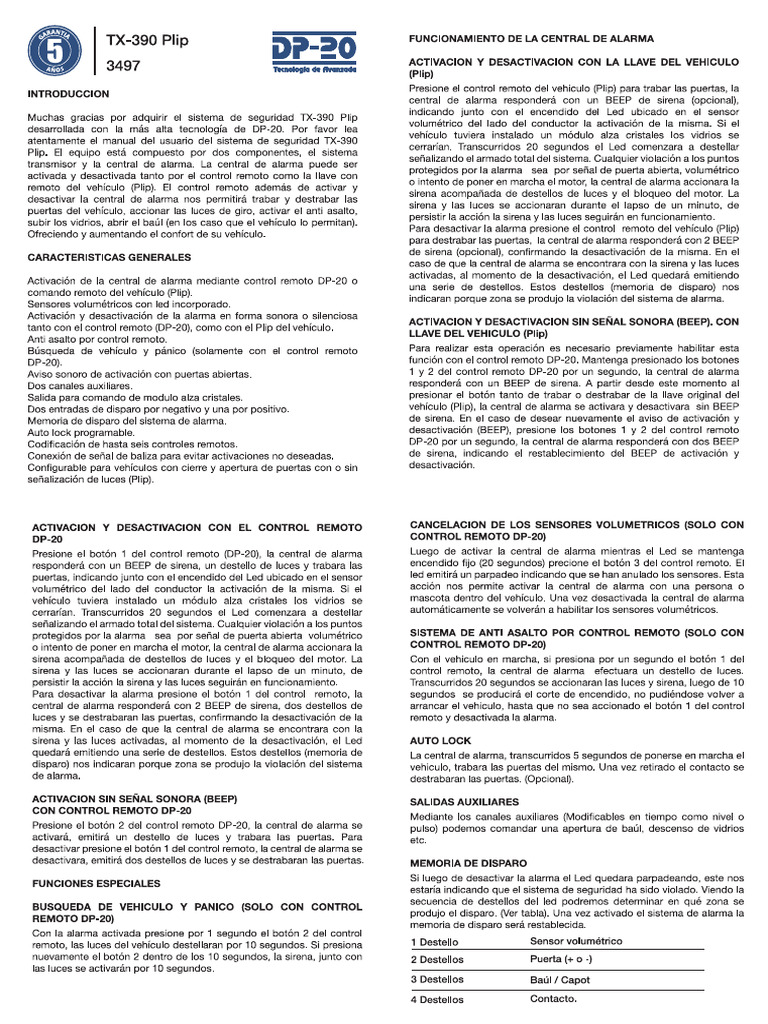 Manual Instalacion Alarma Dp20 Tx390 Zuk | PDF