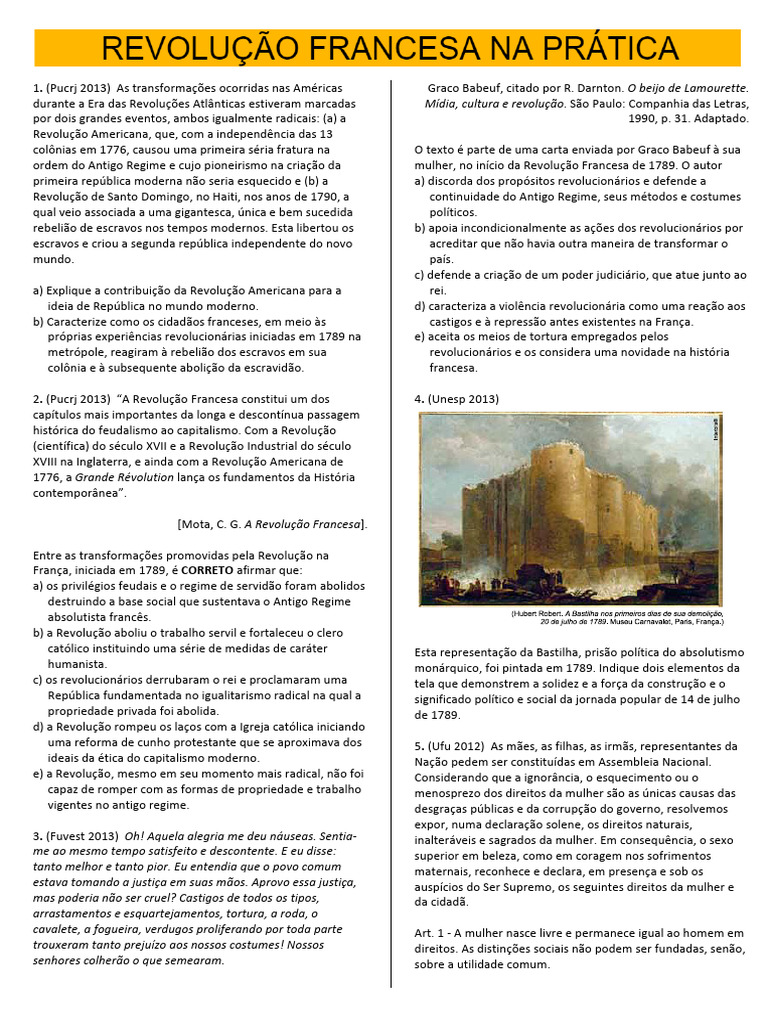 Atividades Adaptadas: Revolução Francesa | PDF | Revolução Francesa ...