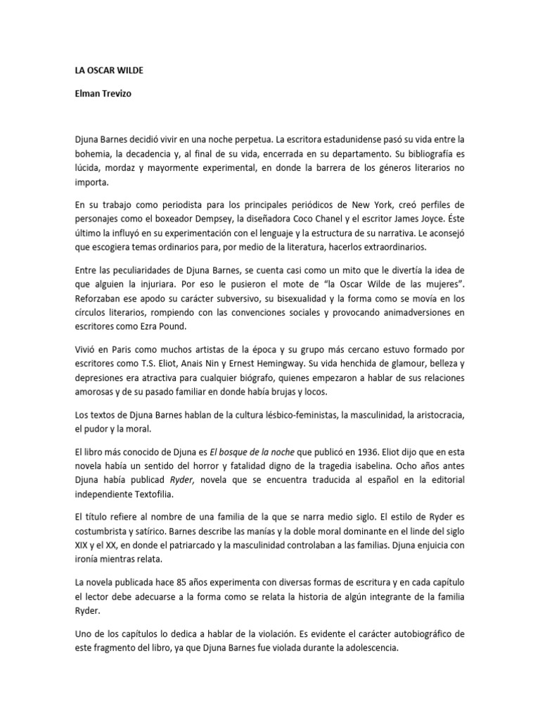 Djuna Barnes Por Elman Trevizo | PDF | Novelas | James Joyce