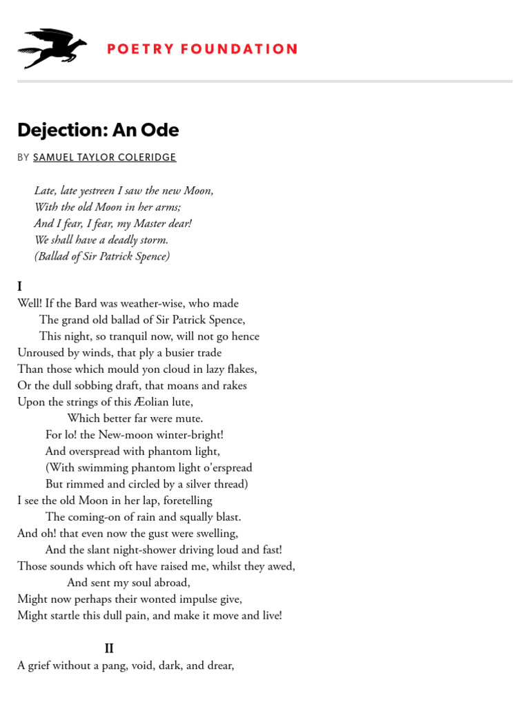 Dejection: An Ode by Samuel Taylor Coleridge | PDF