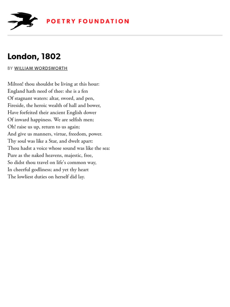 London, 1802 by William Wordsworth | PDF