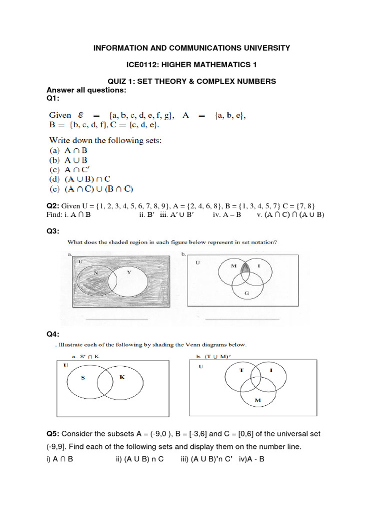 Quiz 1: Set Theory Concepts | PDF