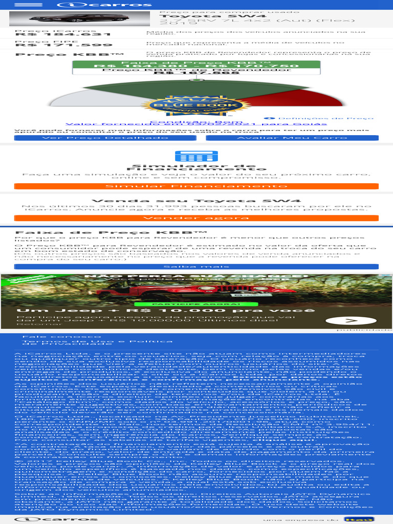 Preço de Toyota SW4 2.7 SRV 7L 4x2 (Aut) (Flex) 2019 Tabela FIPE e KBB ...