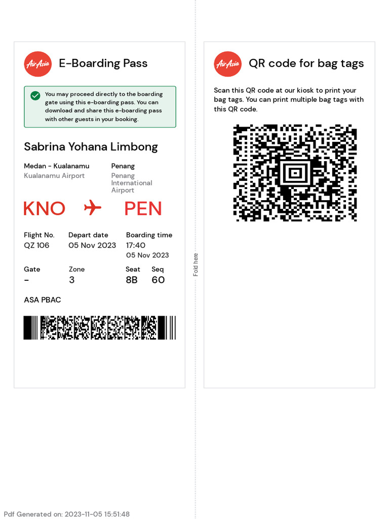 E-Boarding Pass QR Code For Bag Tags | PDF