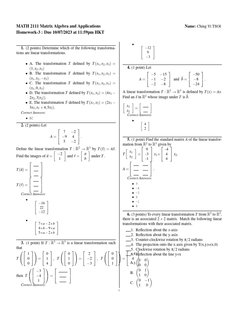 Matrix Homework-3 | PDF | Matrix (Mathematics) | Linear Map