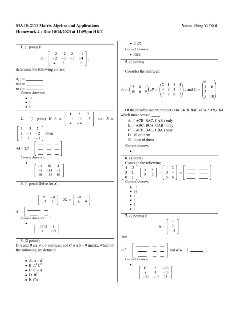 Matrix Homework-4 | Download Free PDF | Matrix (Mathematics) | Mathematical Concepts