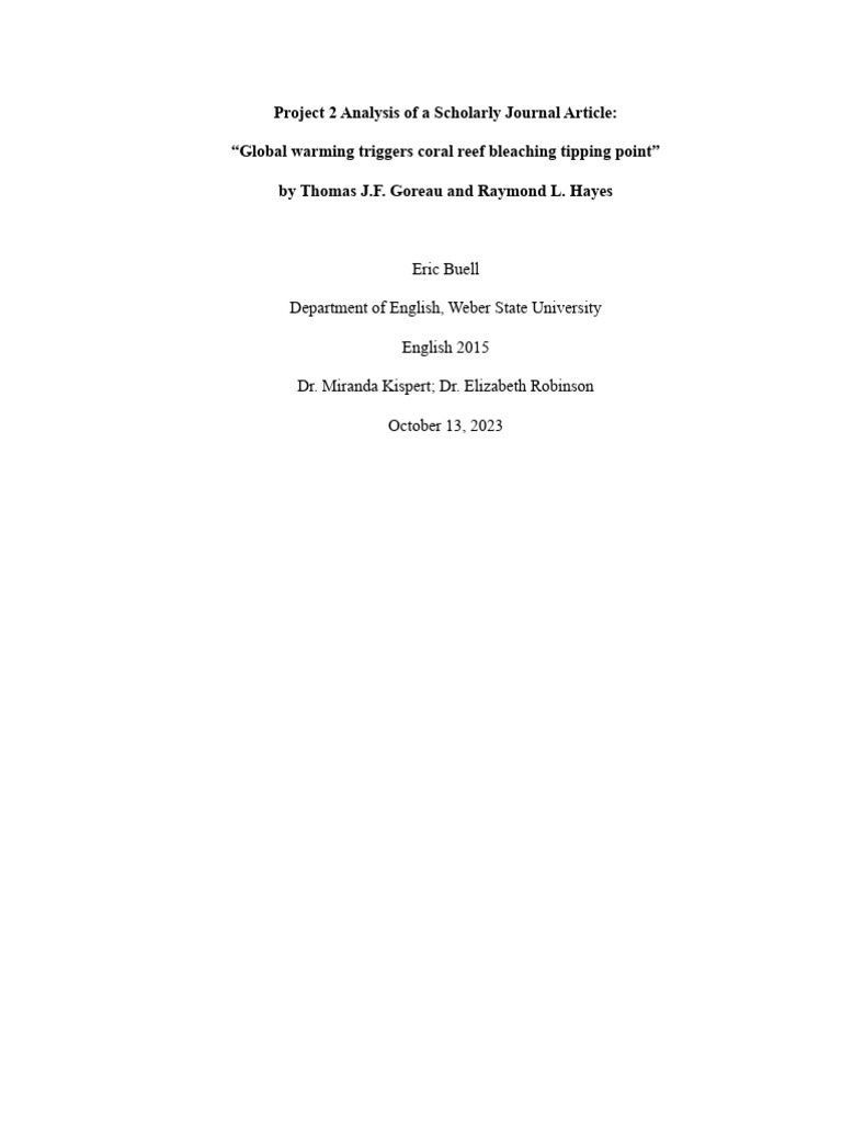 Project 2 Scholarly Journal Analysis | PDF | Coral Reef | Climate Change