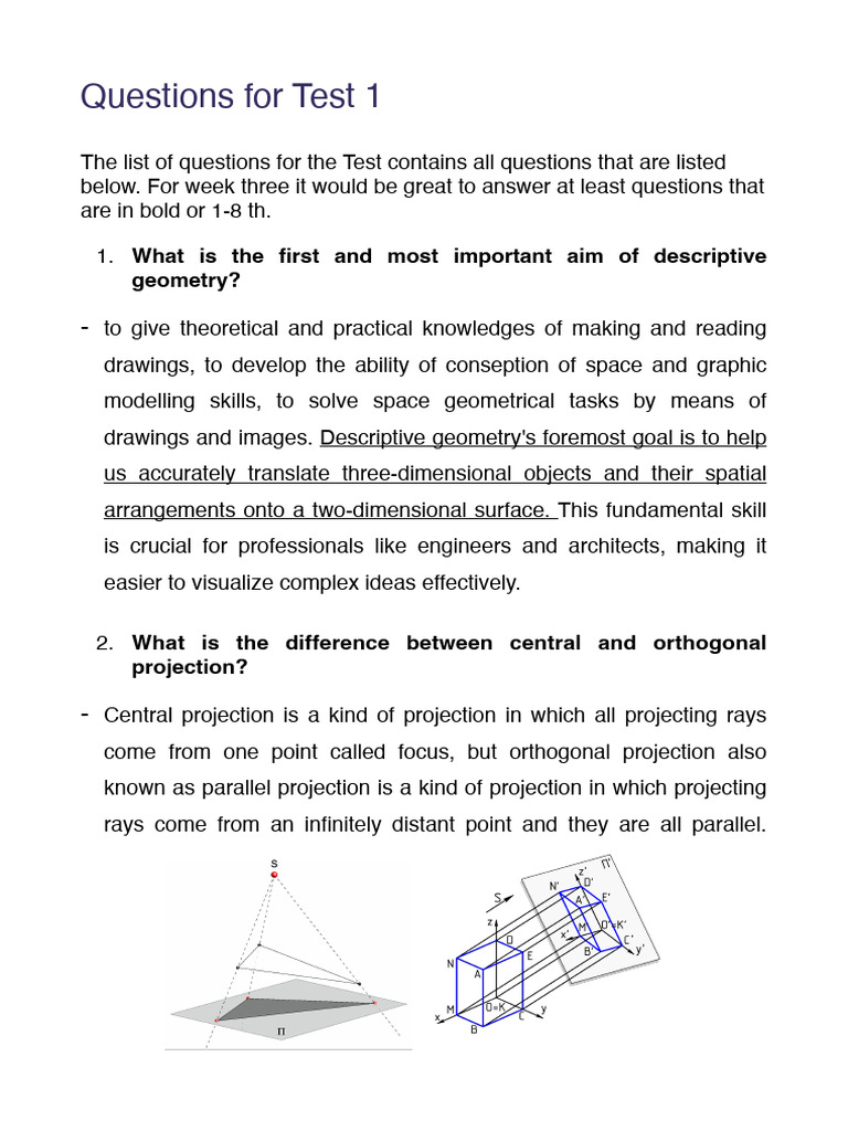 Descriptive Geometry Test Questions | PDF | Line (Geometry) | Cartesian ...