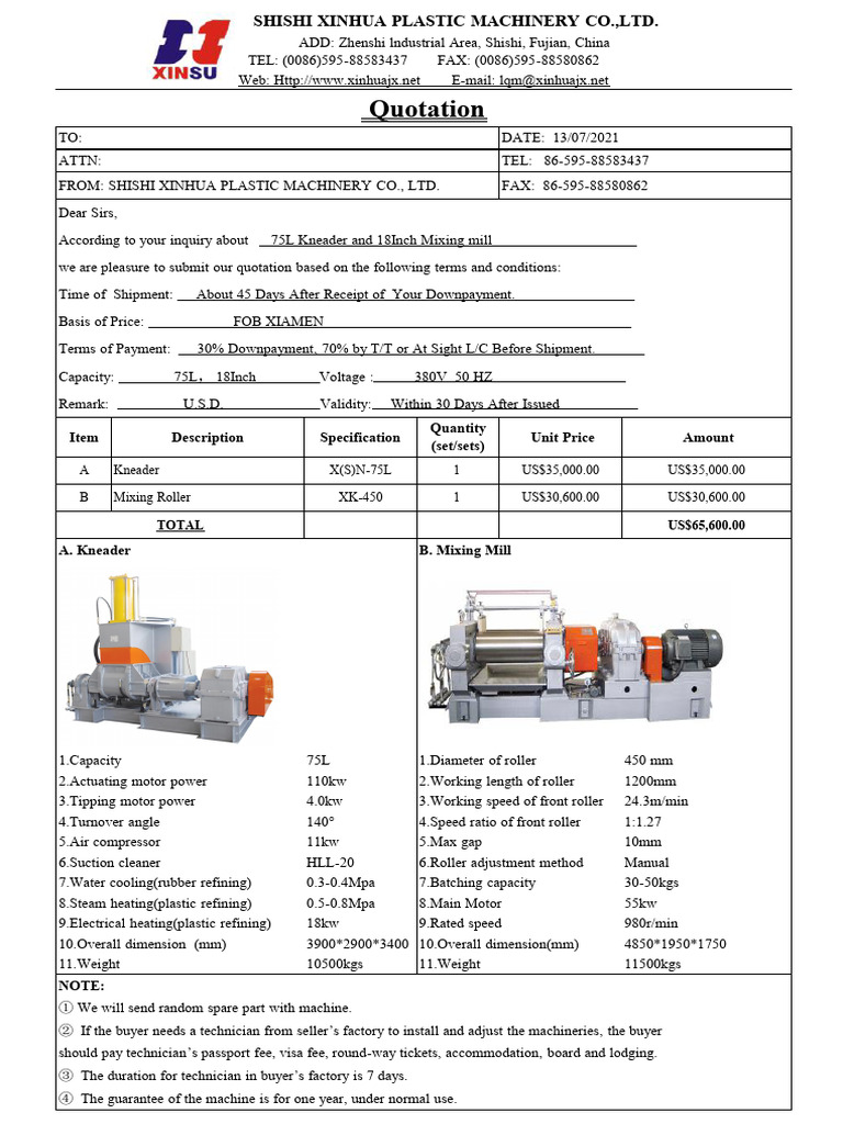 75L 18inch Quotation | PDF | Electrical Engineering | Mechanical ...