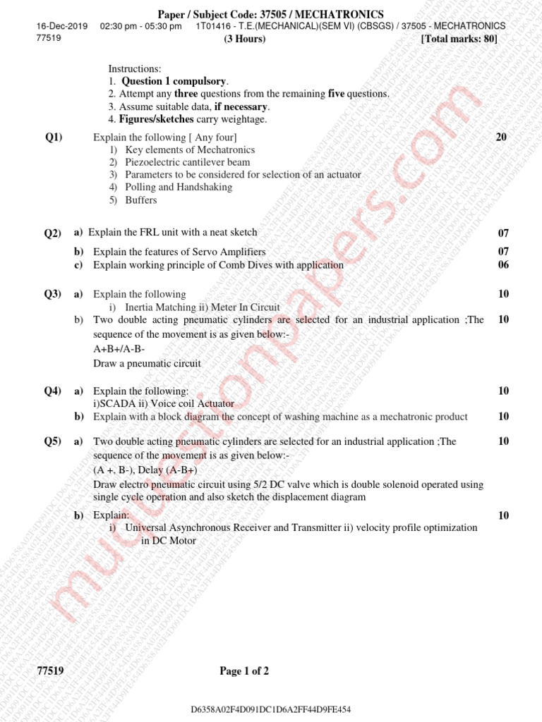 Mechatronics Exam Paper - SEM VI | PDF | Engineering | Equipment