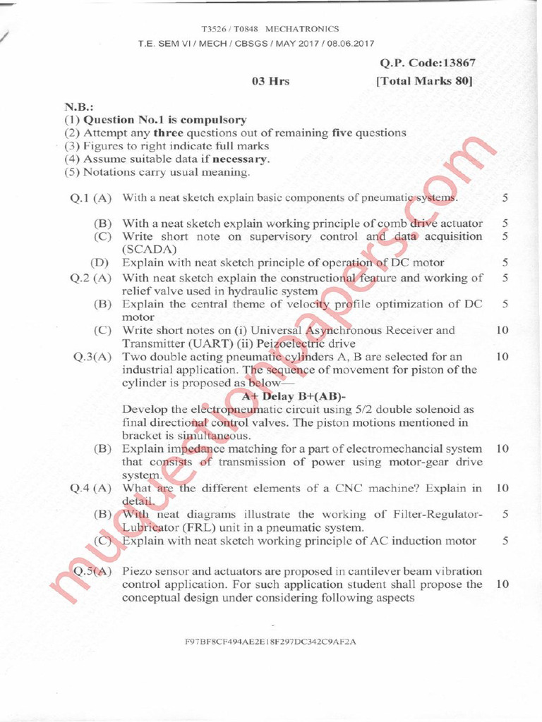 Te-Mech Sem6 Mechatronics May17 | PDF