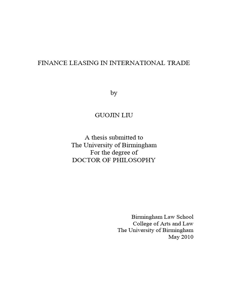 Finance Leasing in International Trade - ETheses Repository | PDF ...