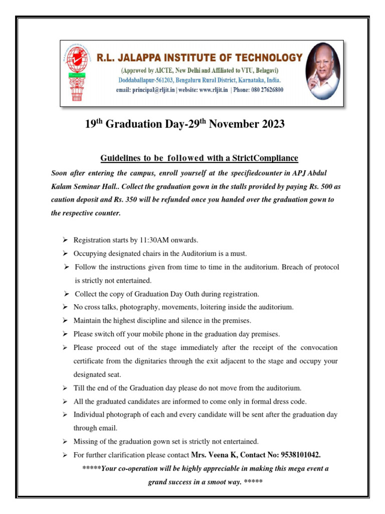 RLJIT Graduation Day - 2023 Gudelines | PDF