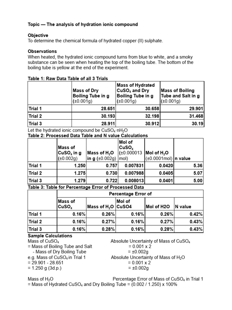 Chemistry Lab 1 | PDF | Water | Mole (Unit)