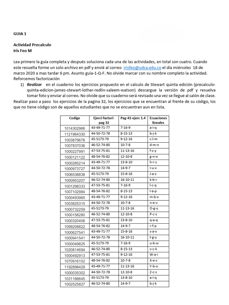 Actividad Precalculo Q-F | PDF | Ecuaciones | Multiplicación