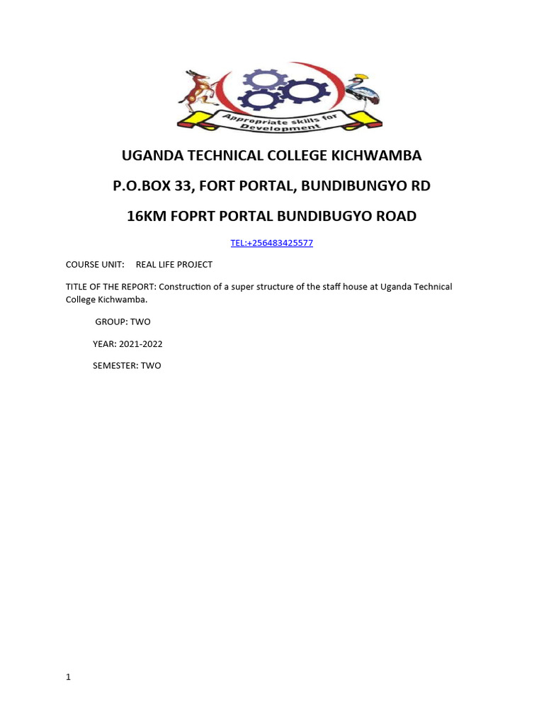 Kichwamba College Real Life Project Report | PDF | Brick | Mortar (Masonry)
