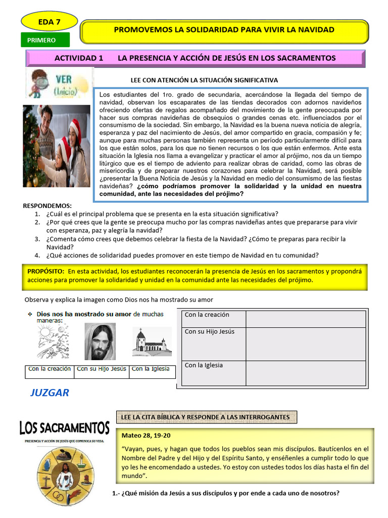 Actividad 1 Exp8 - Primero Secundaria | PDF | Navidad | Jesús