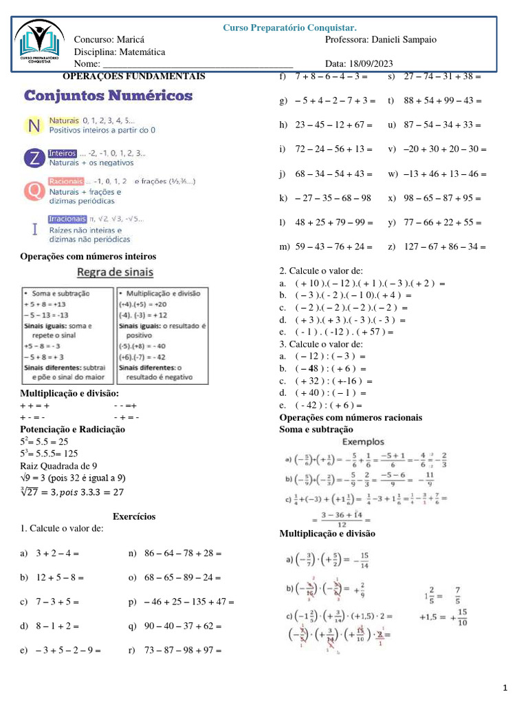 Aula 1 Operações Fundamentais | PDF