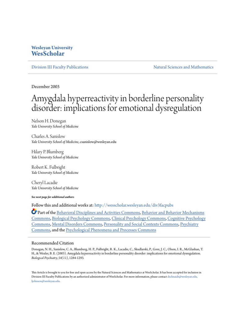 Amygdala Hyperreactivity in Borderline Personality Disorder ...