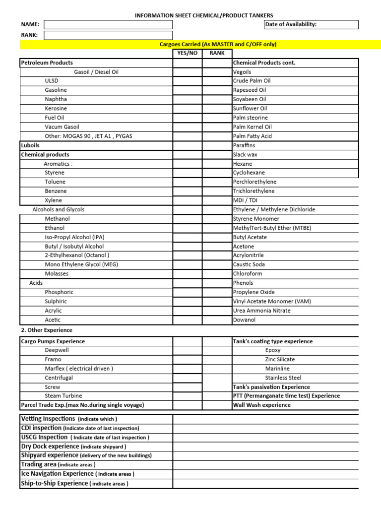 Cargo Carried Sheet | PDF | Acetic Acid | Ethanol