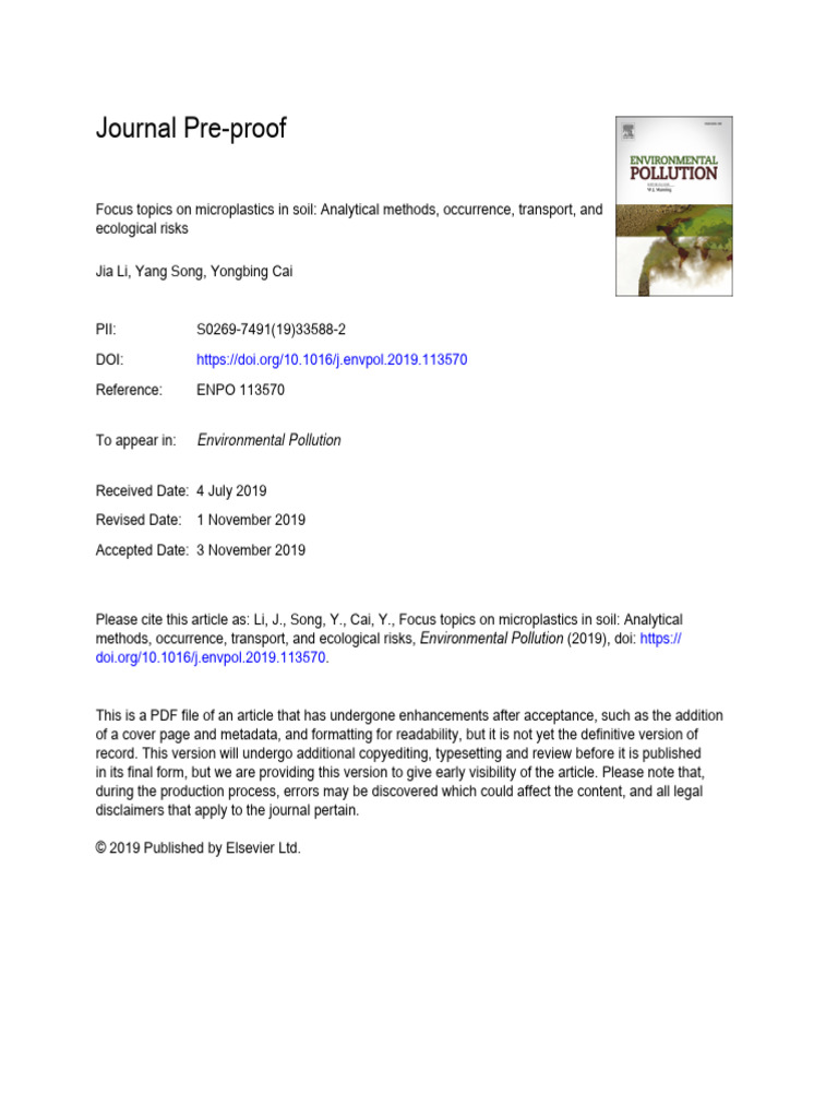 Focus Topics On Microplastics In Soil Analytical Methods Occurrence