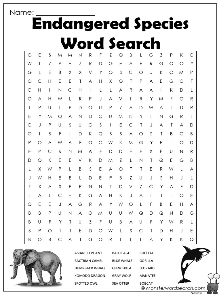 Endangered Species Word Search | PDF | Organisms | Mammals
