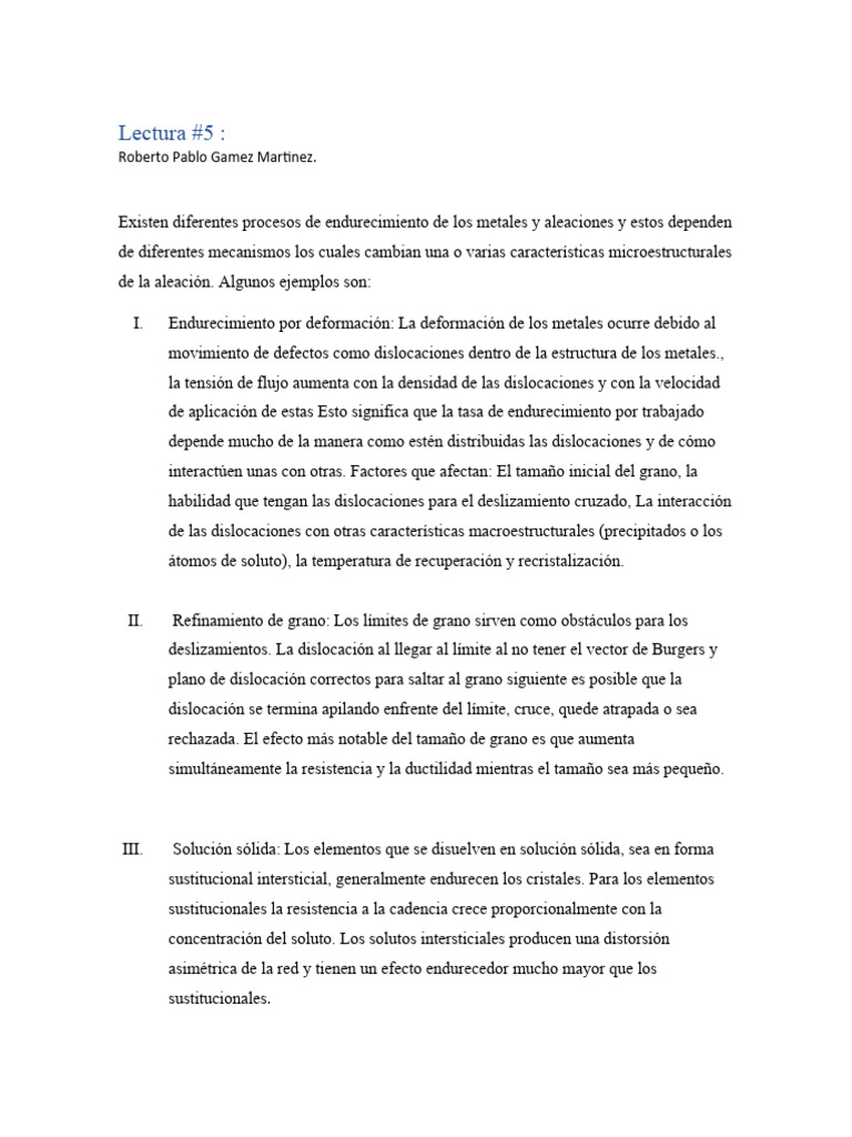 Gamez Martinez Roberto Pablo Lectura #5 | PDF | Dislocación | Aleación