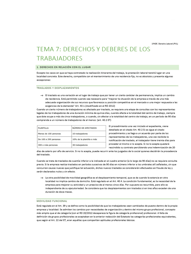 Tema 7. Derechos y Deberes de Los Trabajadores | PDF | Tiempo de ...