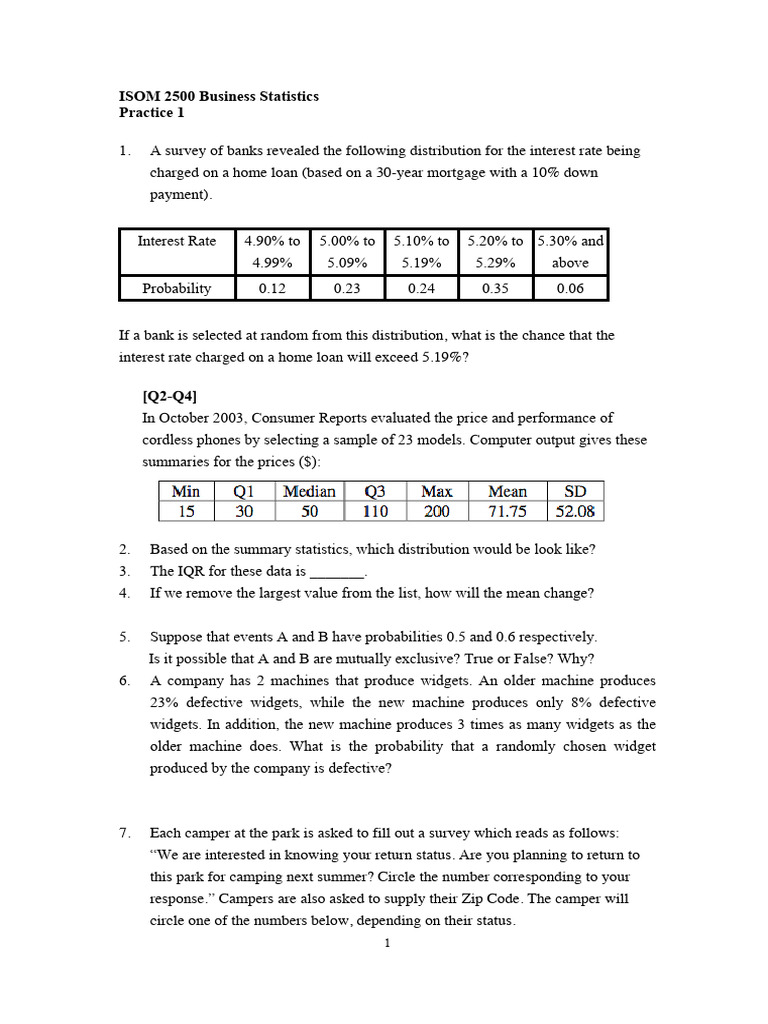 Business Statistics Practice Problems | PDF | Sampling (Statistics ...