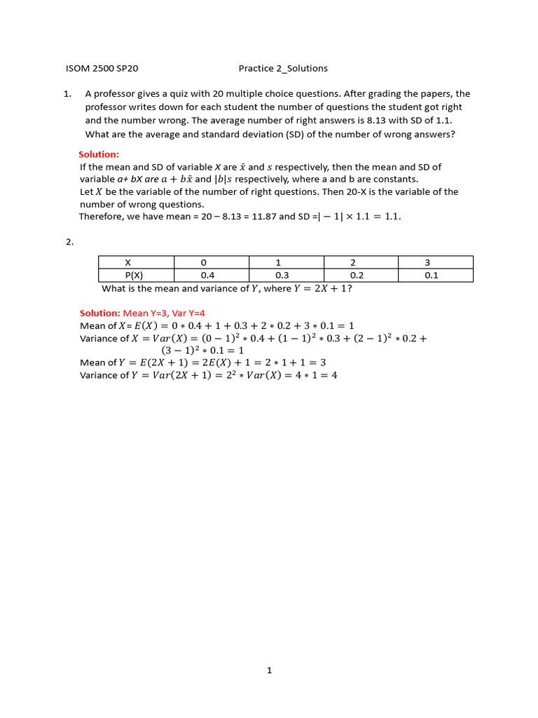 Statistical Solutions for Practice Problems | PDF | Variance | Standard ...