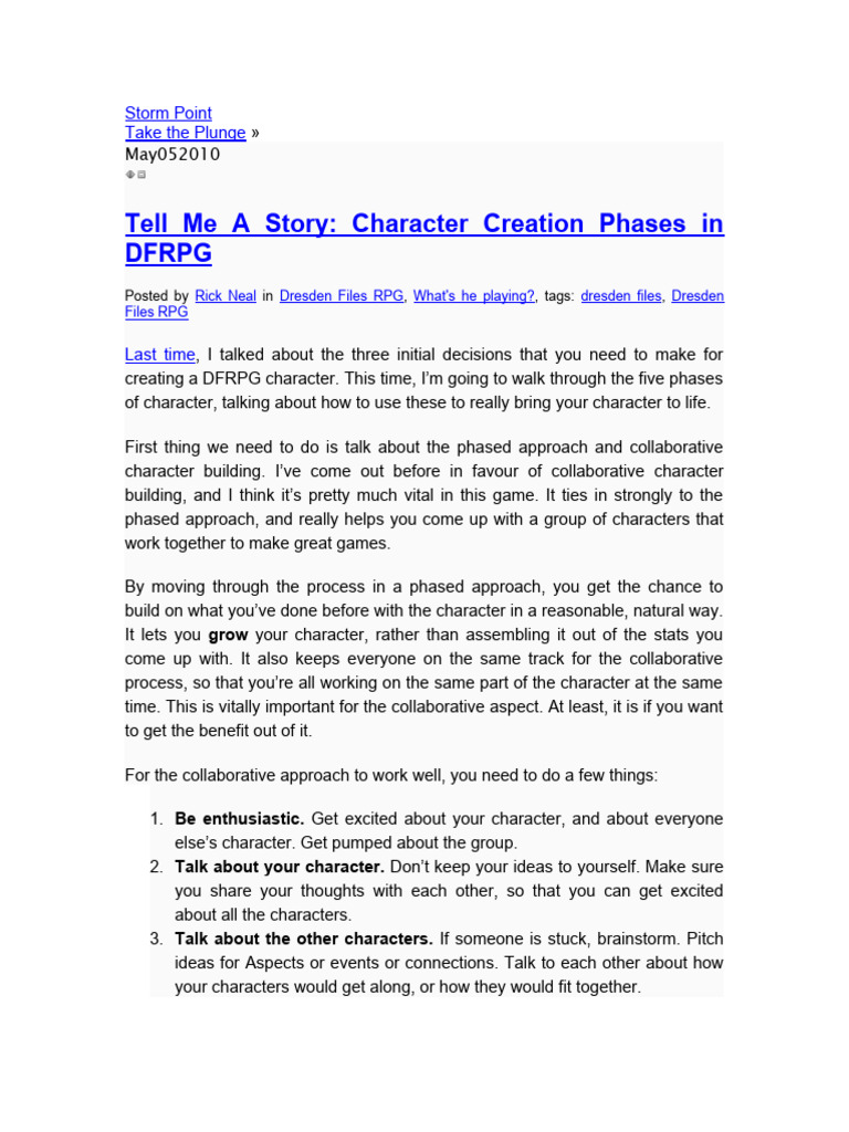 Character Creation Phases | PDF | Fairies