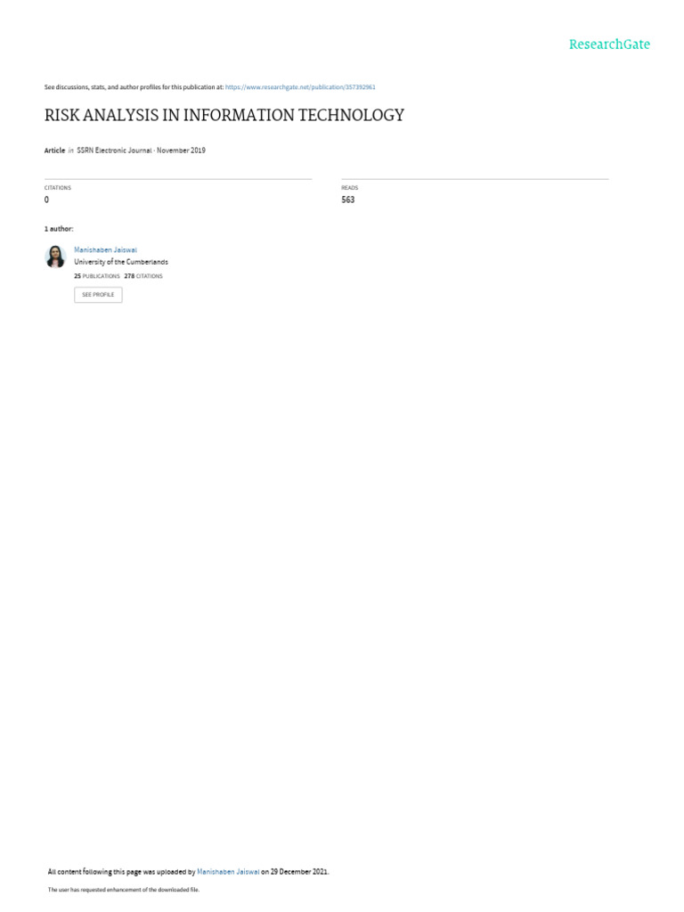 Risk Analysis in Information Technology: SSRN Electronic Journal ...