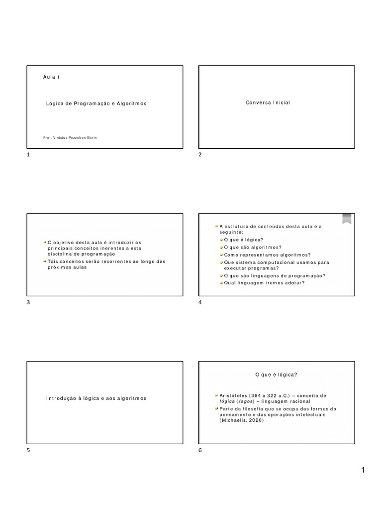 Aula 01 Introdução à Lógica E Algoritmos Pdf Algoritmos