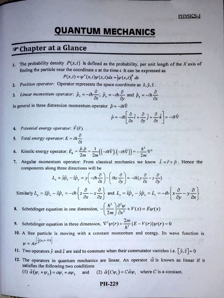 ORGANIZER 1st SEM PHYSICS QUANTUM MECHANICS | PDF